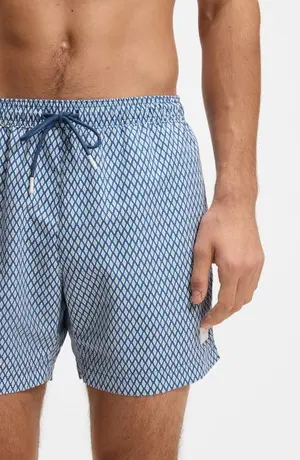 BOSS Vibe Swim Trunks With Printed Pattern - Open Blue