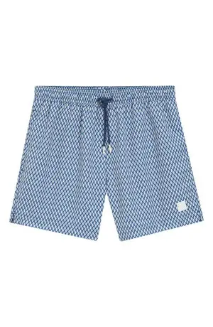 BOSS Vibe Swim Trunks With Printed Pattern - Open Blue