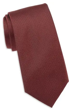 BOSS Solid Silk Blend Textured Neck Tie - Dk Rd