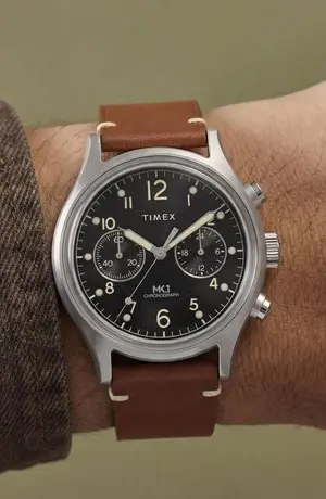 Timex® Timex Mk1 Chronograph Leather Strap Watch
