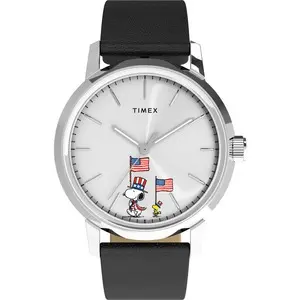 Timex® X Peanuts® Marlin® Automatic 40mm Leather Strap Watch - Silverone