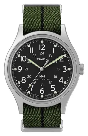 Timex® Mk1 Automatic Stainless Steel Watch With Webbing Strap - Silver-tone