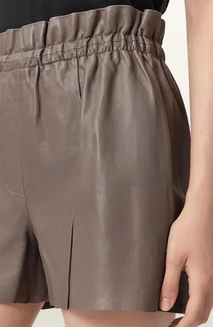 ALLSAINTS Fran Leather Shorts - Mole Brown