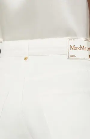 Max Mara Cotton & Linen Drill Twill Straight Leg Trousers - White
