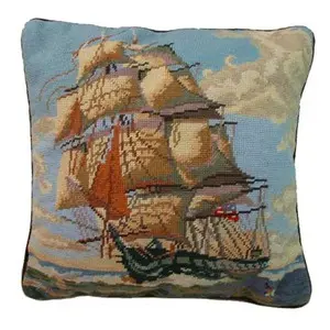 C&F HOME Uss Constitution Ship Vintage Needlepoint Accent Pillow 16" X 16 - Blue