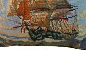 C&F HOME Uss Constitution Ship Vintage Needlepoint Accent Pillow 16" X 16