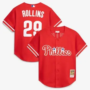 Mitchell & Ness Jimmy Rollins Philadelphia Phillies Cooperstown Mesh Batting Practice Button-up Jersey - Red