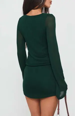 Princess Polly Long Sleeve Knit Mini Dress With Plunge Neckline