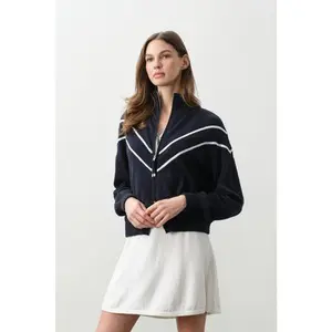 Naked Cashmere Magda Cotton Cashmere Chevron Track Jacket - Navy/ecru