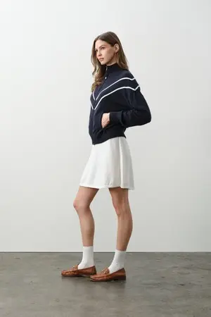 Naked Cashmere Magda Cotton Cashmere Chevron Track Jacket - Navy/ecru