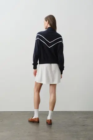 Naked Cashmere Magda Cotton Cashmere Chevron Track Jacket - Navy/ecru