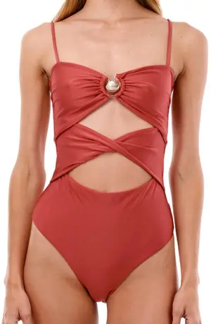 MALAI Wavelet Twist Front Cutout One-piece Swimsuit - Fabed Rose