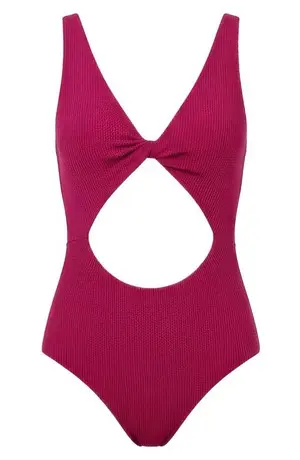 MALAI Raspberry Textured Wave Cutout One-piece Swimsuit - Textured Wave Raspberry
