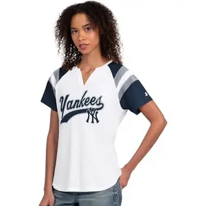 STARTER New York Yankees Game On Notch Neck Raglan T-shirt - White