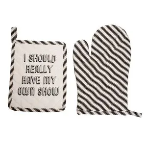 TOTALEE GIFT My Own Show Pot Holder & Oven Mitt Set Of 2 Cotton Black - Grey