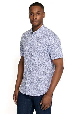 BROOKLYN BRIGADE Sketched Foliage Short Sleeve Button Down Performance Shirt
