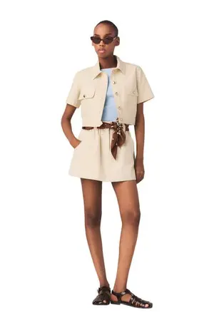 Maje Cropped Textured Cotton Jacket With Gold-tone Buttons
