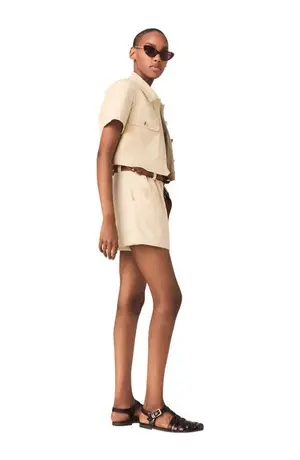 Maje Cropped Textured Cotton Jacket With Gold-tone Buttons