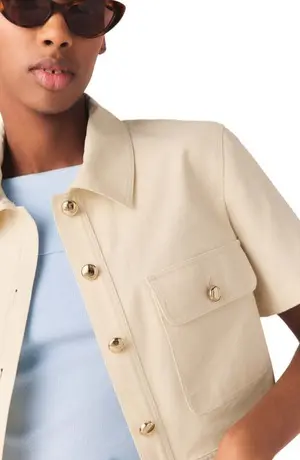 Maje Cropped Textured Cotton Jacket With Gold-tone Buttons