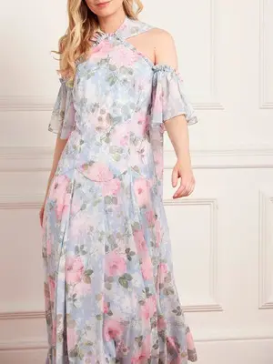 NEEDLE & THREAD Camille's Garden Halter Neck Ankle Gown