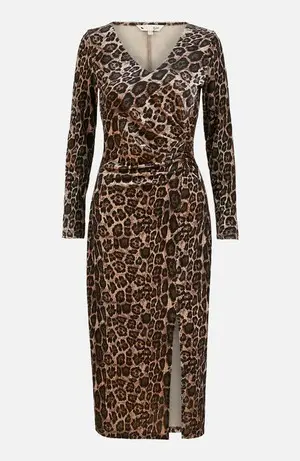 YUMI Velvet Long Sleeve Fitted Midi Dress