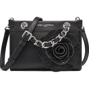 Karl Lagerfeld Paris Savoie Crossbody Bag With Embellished Flower - Black/silver
