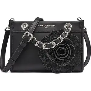 Karl Lagerfeld Paris Savoie Crossbody Bag With Embellished Flower - Black/silver