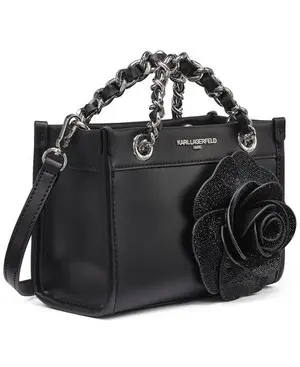 Karl Lagerfeld Paris Savoie Crossbody Bag With Embellished Flower - Black/silver