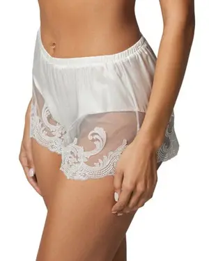 Kiki De Montparnasse Voltaire Lace-paneled Silk Shorts - Ivory