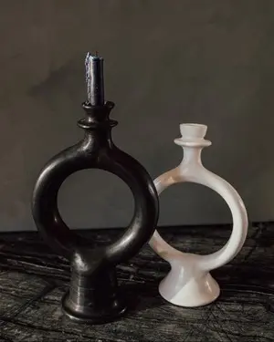 UNE VIE NOMADE Moroccan Glazed Terracotta Candle Holder - Black
