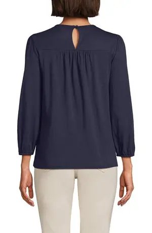 LANDS' END 3/4 Sleeve Eyelet Yoke Top - Faded Navy