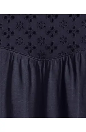 LANDS' END 3/4 Sleeve Eyelet Yoke Top - Faded Navy