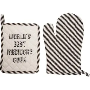 TOTALEE GIFT Mediocre Cook Pot Holder & Oven Mitt Set Of 2 Cotton Black - Grey
