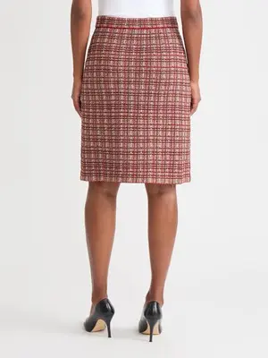 Misook Plaid Multi-stitch Straight Skirt - Red/brown/blue