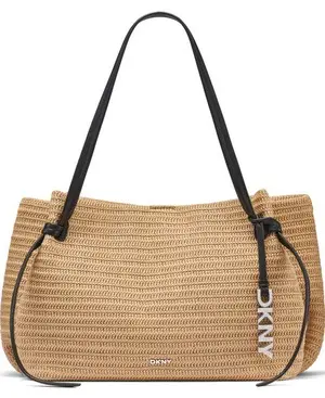 Dkny Crochet Raffia Small Tote Bag - Natural/black
