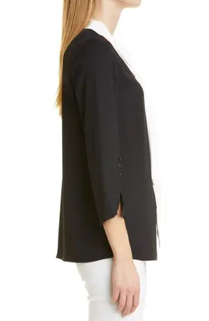 Misook Contrast Tie V-neck Crepe De Chine Blouse