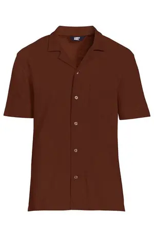 LANDS' END Short Sleeve Cotton Linen Button Through Camp Collar Shirt