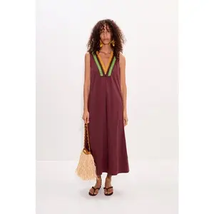 SIMONMILLER Sleeveless Midi Dress With Crochet Trim - Choco Brown