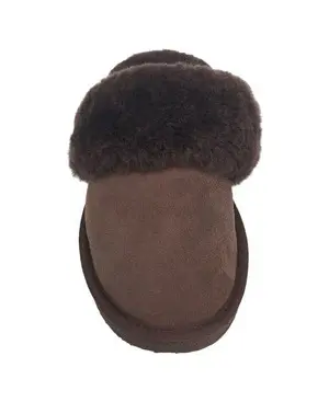 French Connection Genuine Sheepskin Fur Band Open Slipper - Chocolate