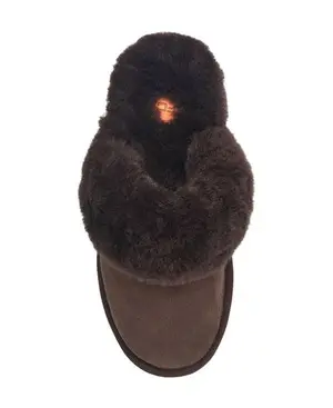 French Connection Genuine Sheepskin Fur Band Open Slipper - Chocolate