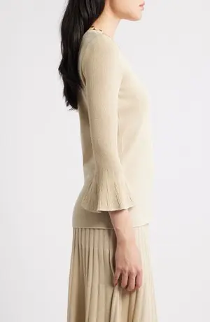 Misook Grommet Detail Metallic Knit Top With Bell Sleeves