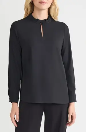 Misook Crêpe De Chine Long Sleeve Shirt - Black