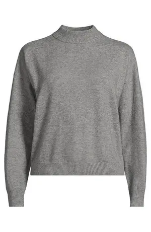 LANDS' END Cashtouch Drop Shoulder Mock Neck Sweater - Gray Heather