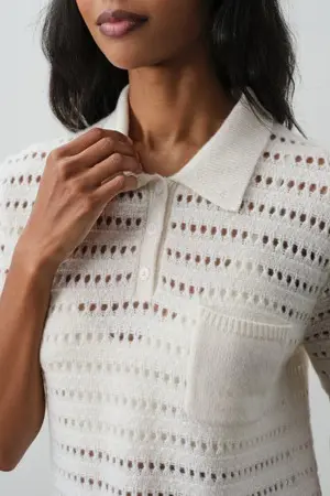 Naked Cashmere Crochet Polo Shirt With Chest Pocket - Ecru