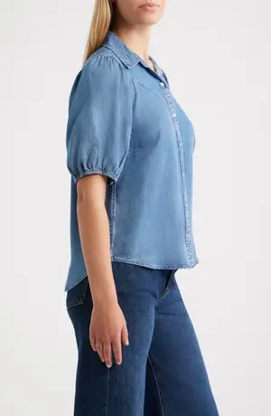 BEACHLUNCHLOUNGE Lida Short Sleeve Denim Shirt - Medium Wash