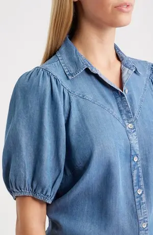 BEACHLUNCHLOUNGE Lida Short Sleeve Denim Shirt - Medium Wash