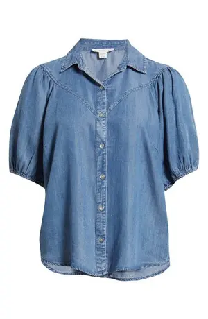 BEACHLUNCHLOUNGE Lida Short Sleeve Denim Shirt - Medium Wash
