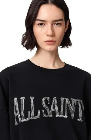 ALLSAINTS Lila Oversized Cotton Sweatshirt With Embroidered Logo - Washed Black