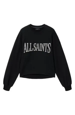 ALLSAINTS Lila Oversized Cotton Sweatshirt With Embroidered Logo - Washed Black