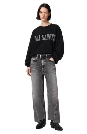 ALLSAINTS Lila Oversized Cotton Sweatshirt With Embroidered Logo - Washed Black